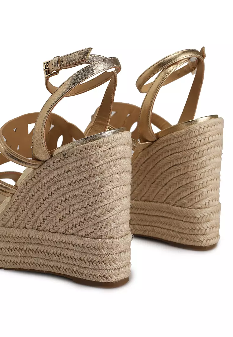 Jual MICHAEL KORS Alma Gold Logo-Strap Wedge Sandals (cq) Original 2024 ...