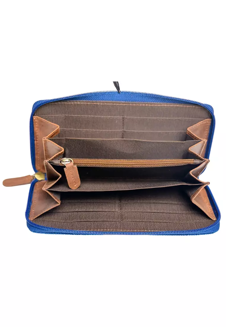 Buy Oxhide Men's Long Zip around wallet in fabric and Leather fabric ...