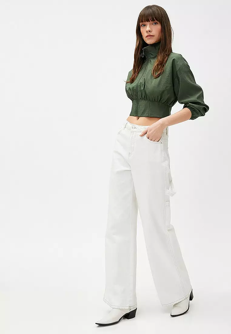 Buy KOTON Crop Parachute Jacket Zippered Stand Collar 2025 Online | ZALORA