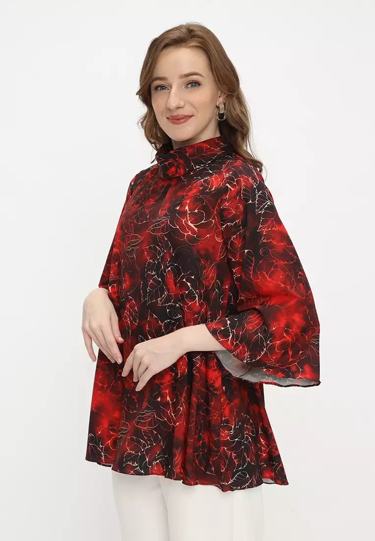 Jual Brilliant Girl Floral Dreafery Blouse Red Motif By Brilliant Girl ...