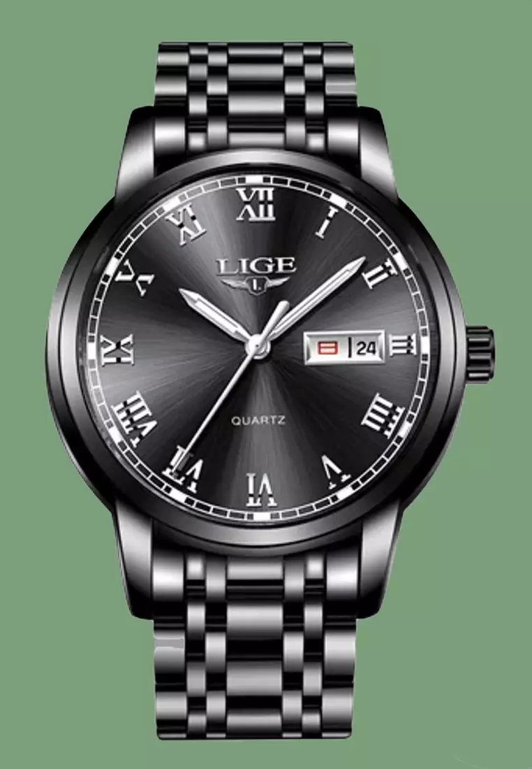 Buy LIGE Unisex Day/Date IP Black Stainless Steel Quartz Watch on Steel ...