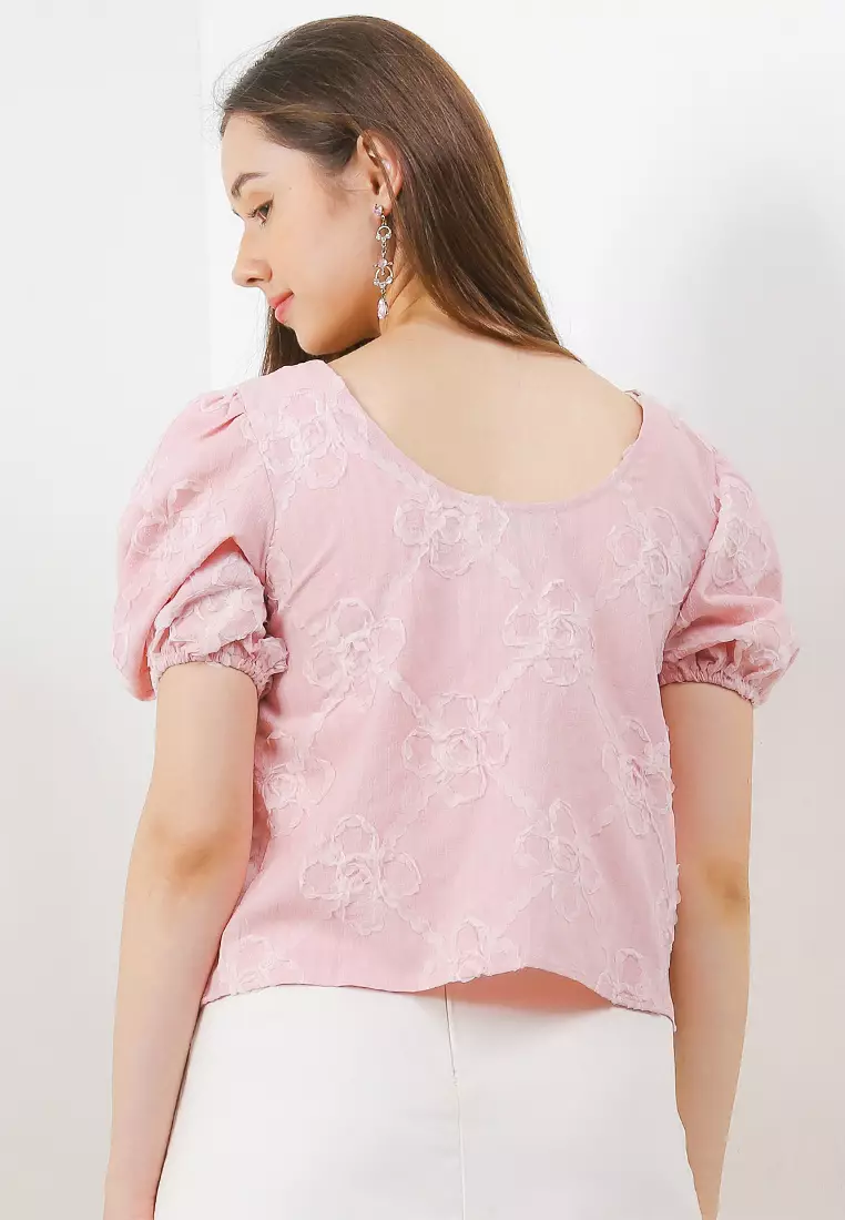 Jual Chic Simple Puff Sleeve 3D Flo Emb Blouse Original 2025 | ZALORA Indonesia