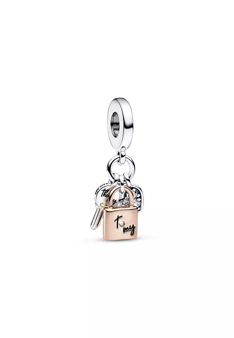 Buy PANDORA Pandora Two-tone Key, Padlock & Heart Triple Dangle Charm ...