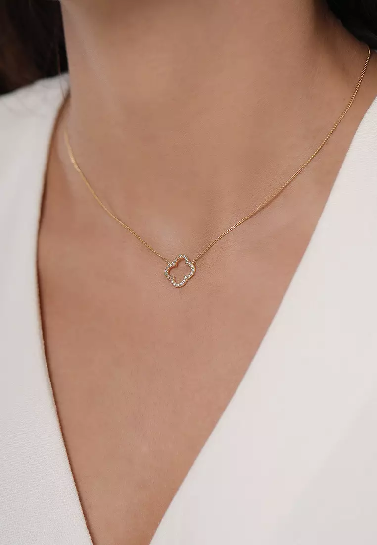 Buy ELLI GERMANY Cloverleaf Zirconia Pendant Necklace – Gold-Plated ...