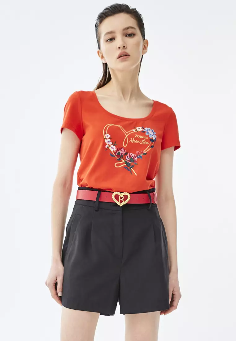 Buy iROO Front Graphic Basic Red Tee 2025 Online | ZALORA Philippines