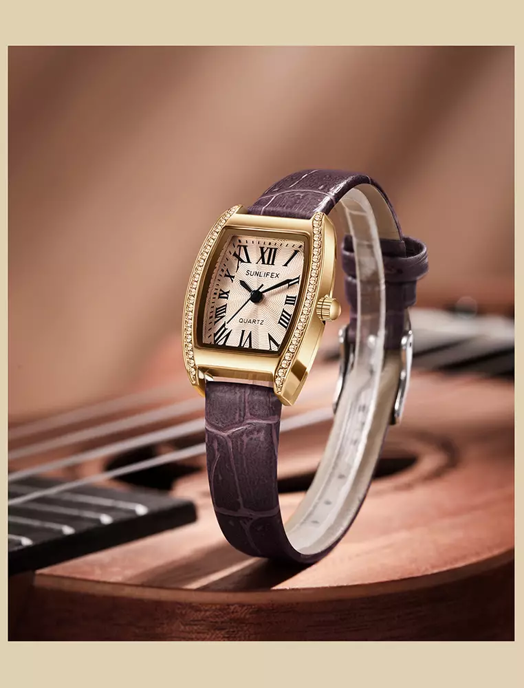 Jual Sunlifex Jam Tangan Wanita Tonneau-shaped Diamond Dial Tali Kulit ...