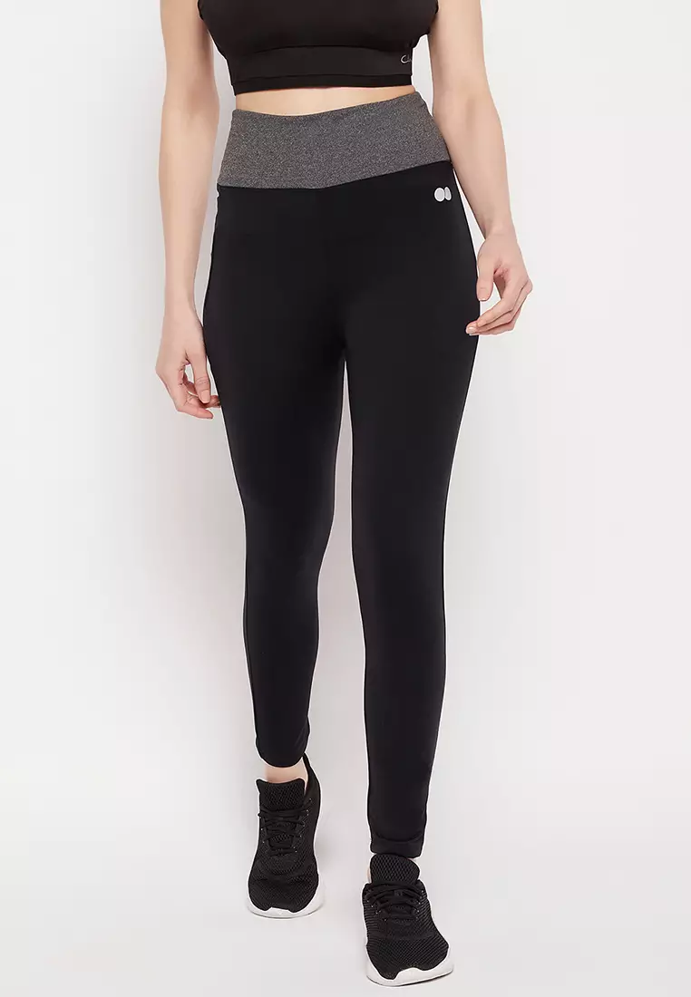 Buy Clovia Clovia High Rise Active Tights in Black with Printed ...