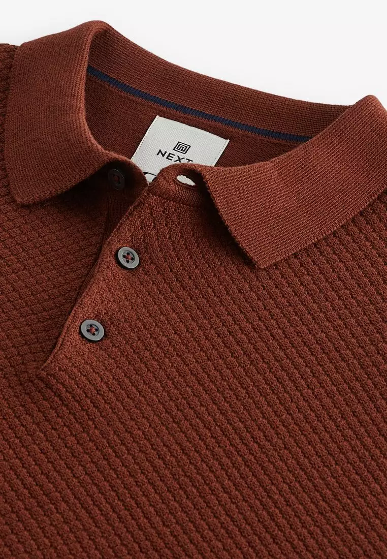 Buy NEXT Textured Long Sleeve Knit Polo Shirt Online | ZALORA Malaysia