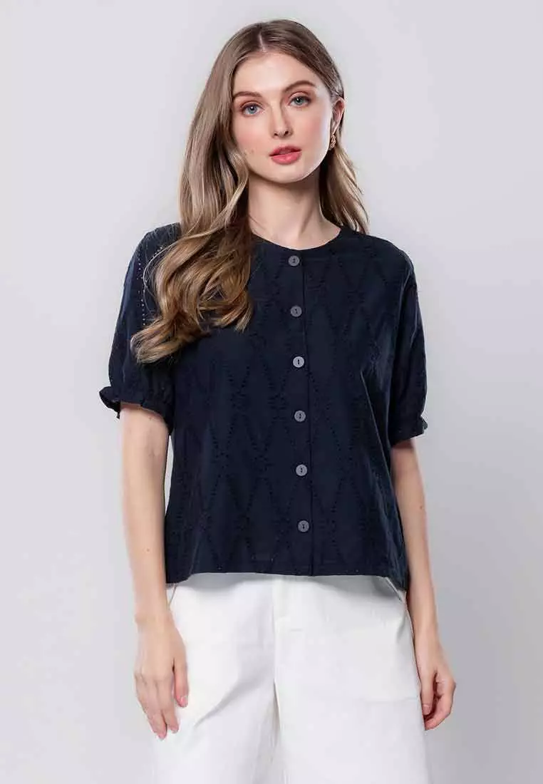 Buy Paperdolls Ianthe Button-down Eyelet Top with Puff Sleeves 2025 ...