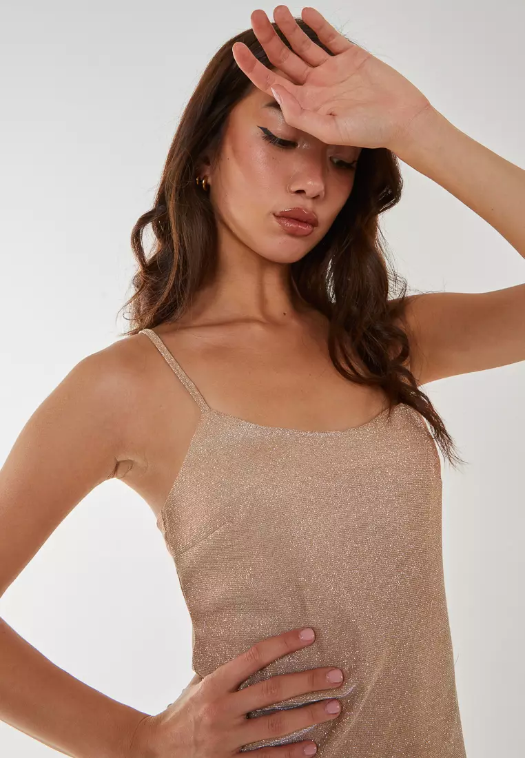 Pink Vanilla Pink Vanilla Champagne Metallic Scoop Neck Mini Dress 2025 ...