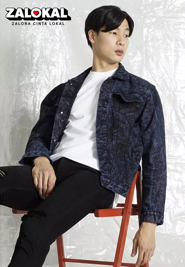 Jual House of Cuff Jaket Jeans Pria Polos Tebal Dilan Denim Biru ...