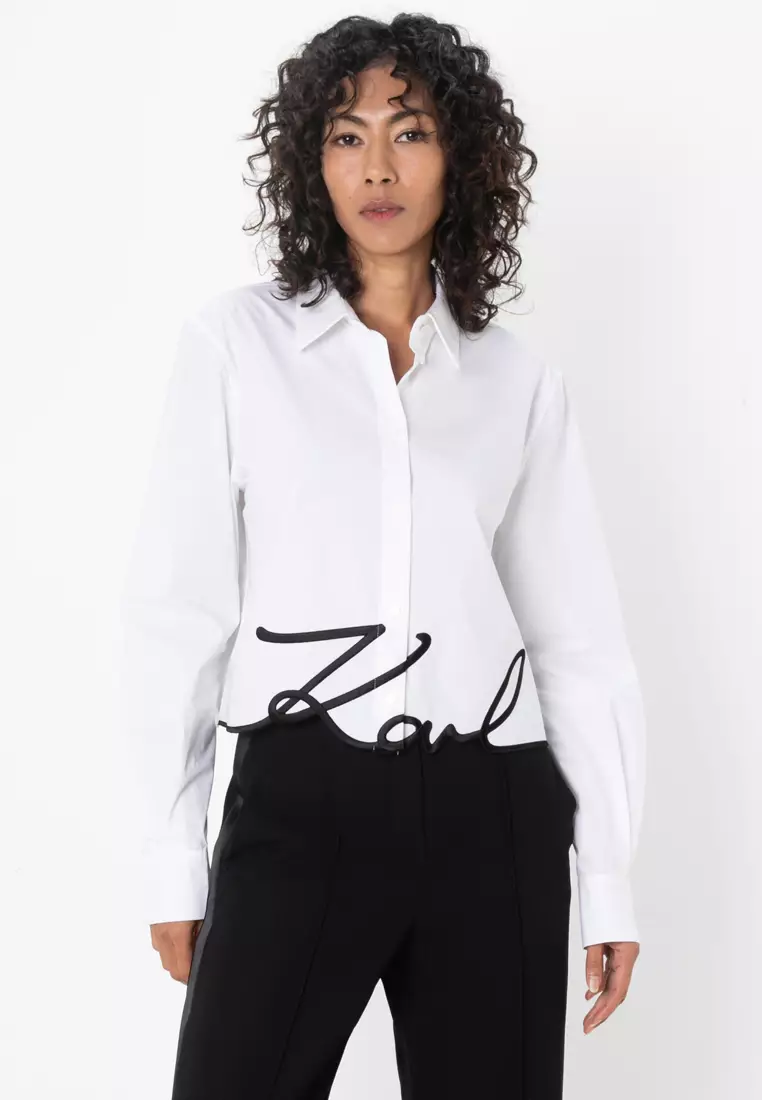 Jual KARL LAGERFELD Hem Signature Cropped Shirt Original 2025 | ZALORA ...