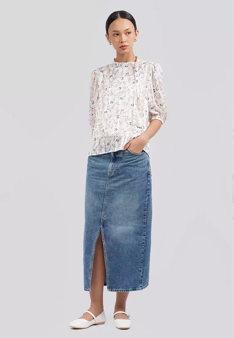 Jual Executive Floral Puff Sleeve Tie Up Blouse Original 2025 | ZALORA Indonesia