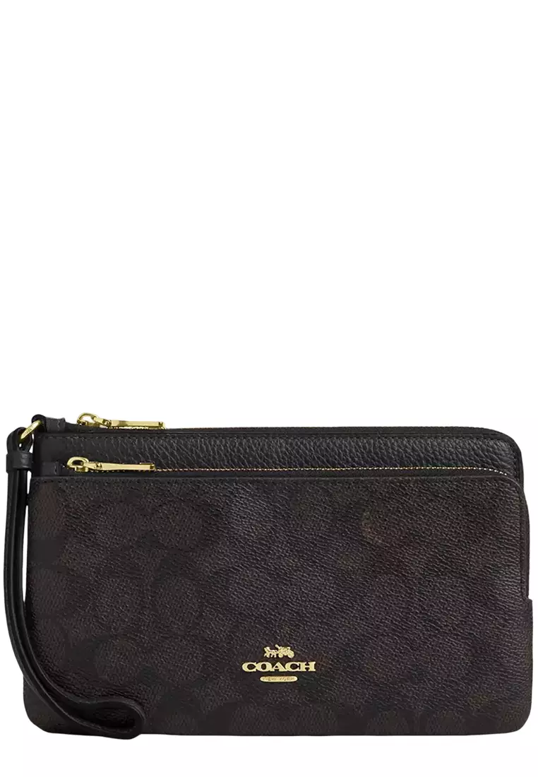 Buy Coach Double Zip Wallet In Signature Canvas - Walnut/ Black CX161 ...