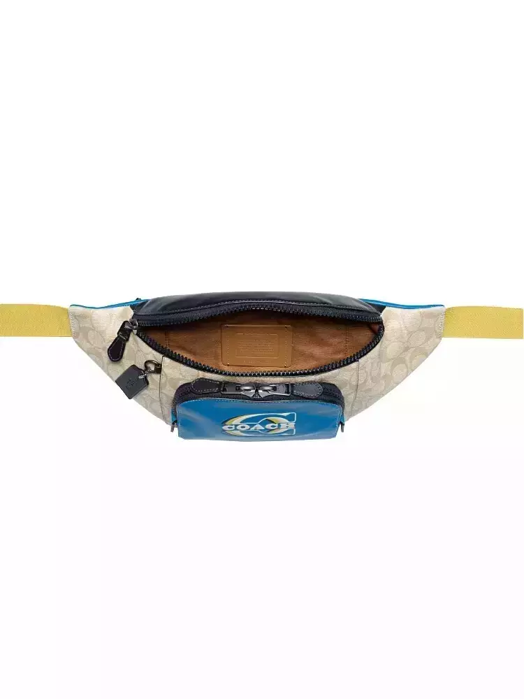 Jual Coach Coach Signature Block Track Belt Bag Light Khaki Blue Jay ...