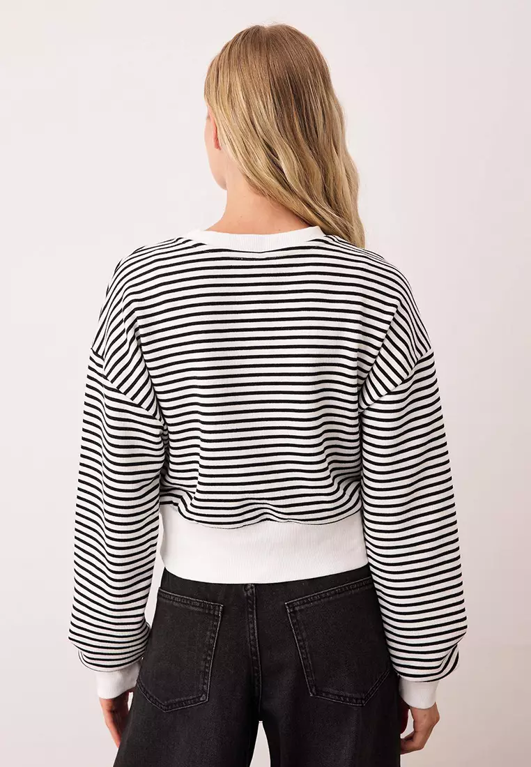 Buy Trendyol Black Striped Regular/Normal Pattern Knitted Sweatshirt ...