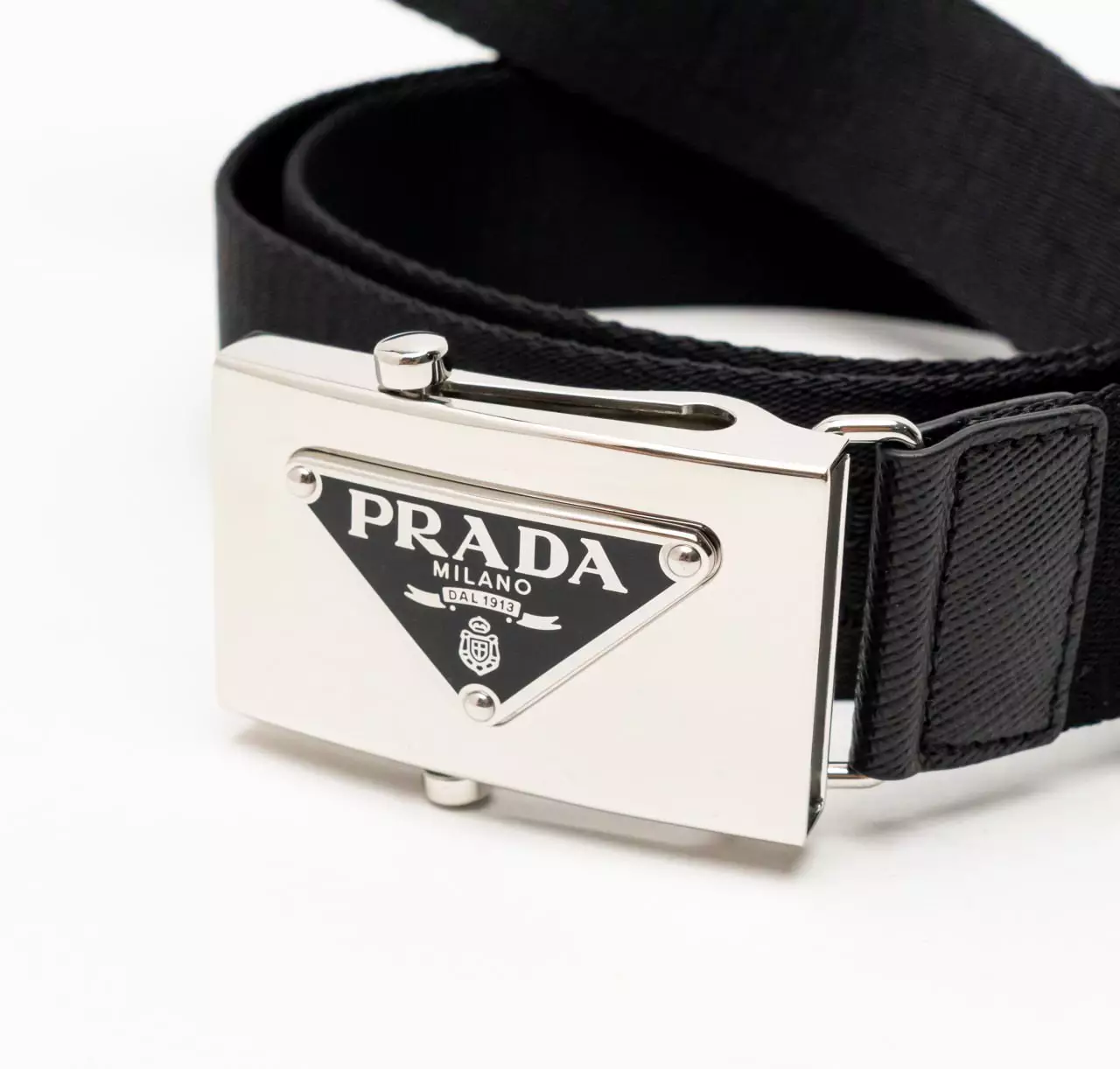 Jual Prada Prada Triangle Metal Logo Enamel Buckle Woven Nylon Belt ...