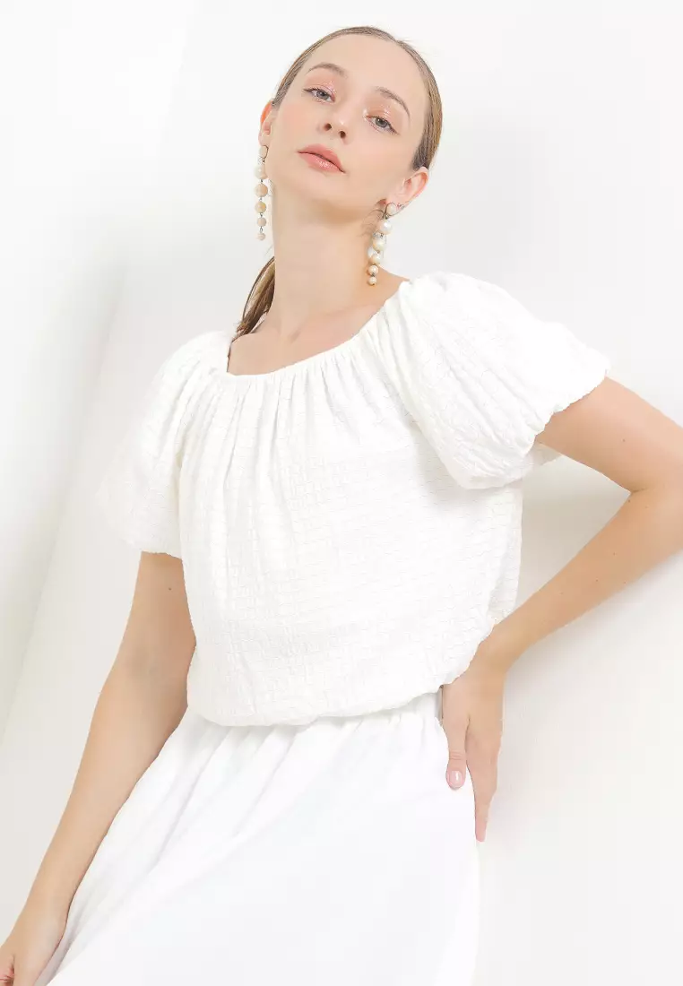 Jual Chic Simple Texture Bubble Blouse Original 2025 | ZALORA Indonesia