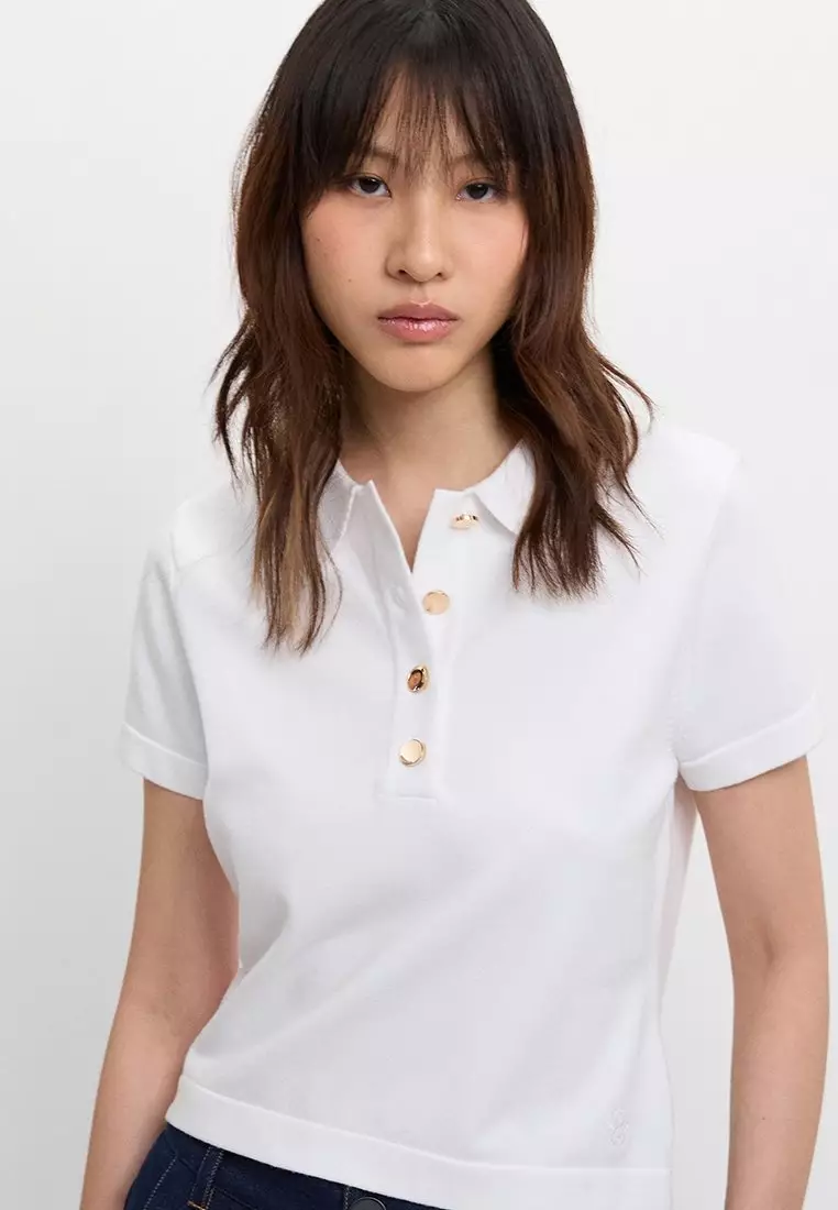 Buy Pomelo Polo Button-Up Top - White 2026 Online | ZALORA