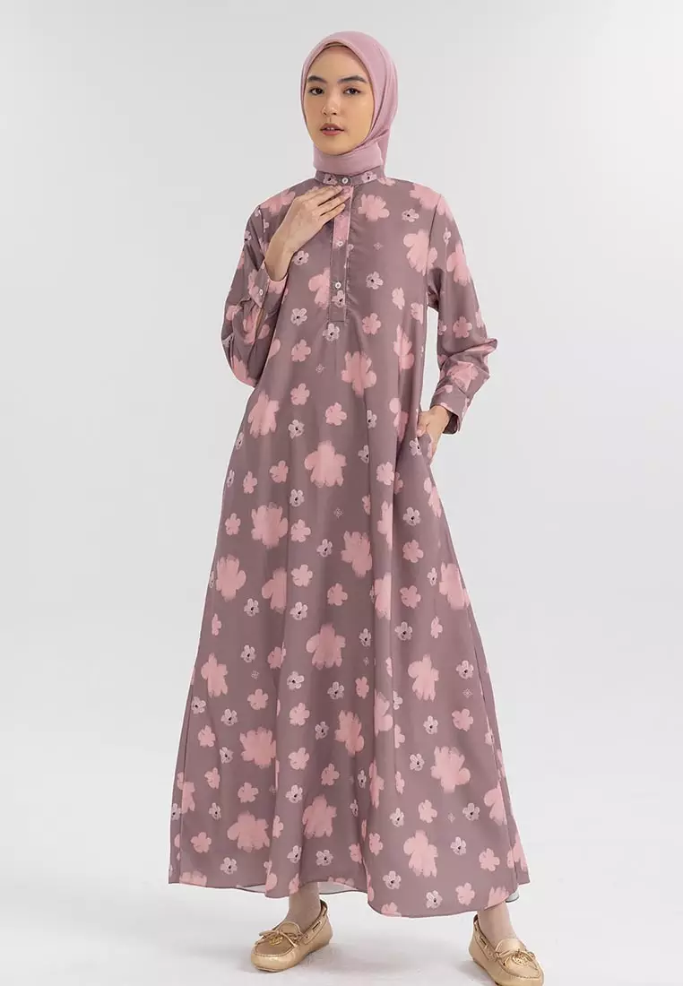 Jual Riamiranda Ria Miranda Brown Grey Dizza Dress Original 2024 ...