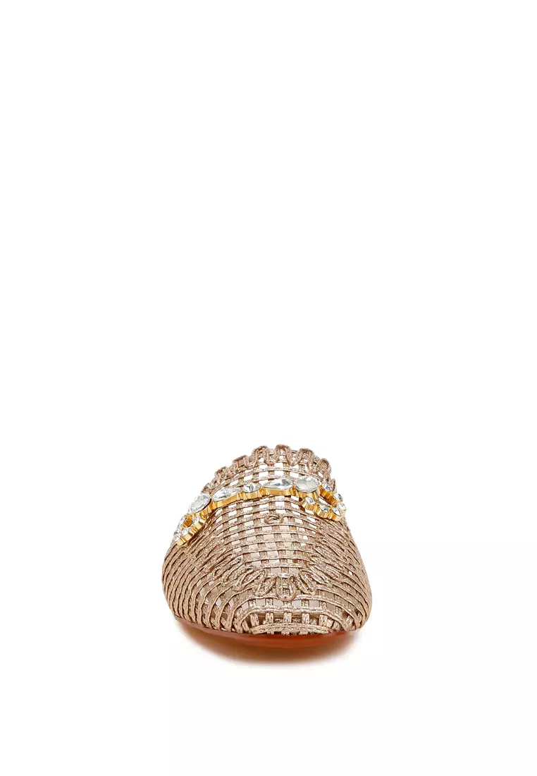Buy London Rag Metallic Woven Diamante Mules in Rose Gold 2025 Online ...