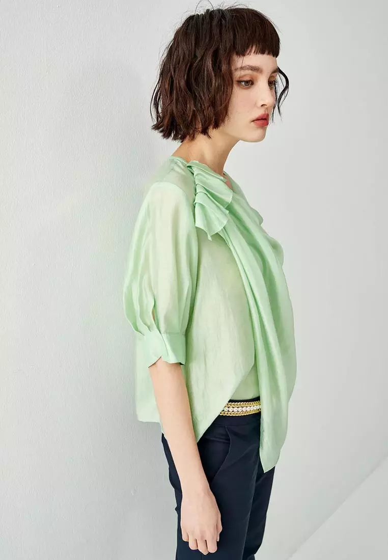 Buy iROO Front Wrap Panel Green Top 2026 Online | ZALORA