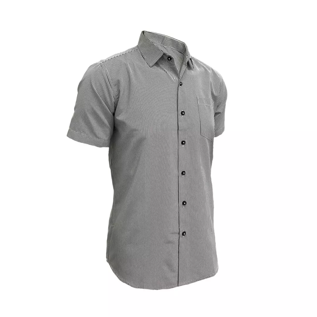 Jual Red Cliff Redcliff Kemeja Pria Motif Garis Halus Pendek Hitam 6AK0012G 7A2 Original 2025 ...