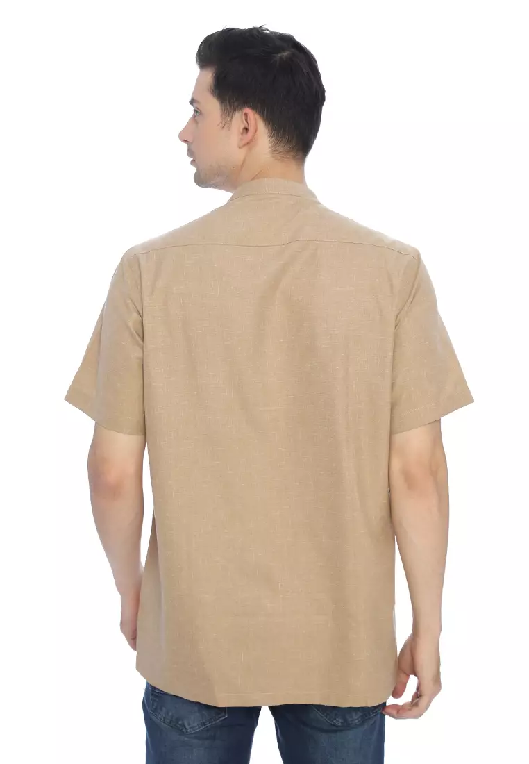 Jual Hassenda Koko Linen Border Pria Lengan Pendek Al-Qadr Warm Sand ...