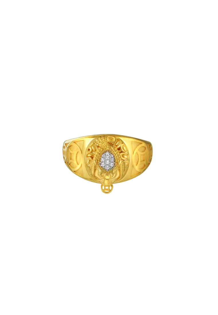 Buy TOMEI TOMEI Diamond Cut Collection Fortune Toad Ring, Yellow Gold ...