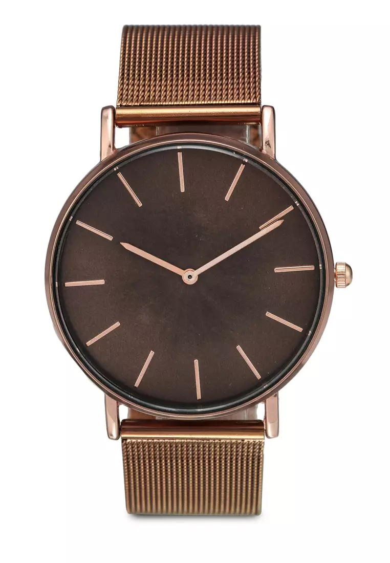 Buy NUVEAU Round Face Bronze Mesh Strap Watch 2024 Online | ZALORA