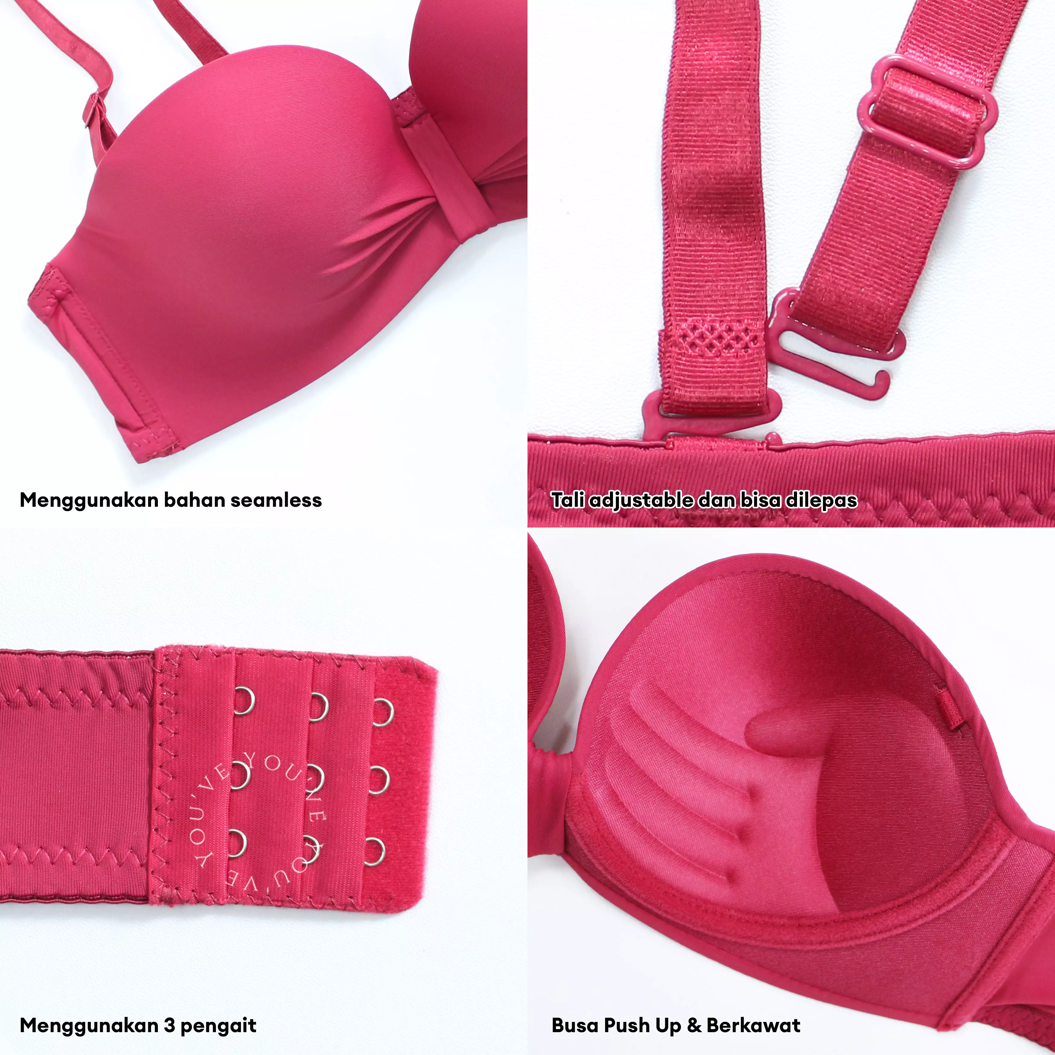 Jual Youhave You’ve ( YouHave ) BH Bra Seamless Lembut Half Cup B Busa Sedang Push Up Kawat Kait ...