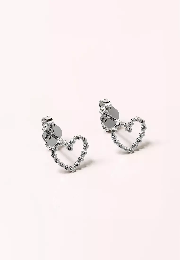 Buy 925 Signature Solid Silver Iron Heart Open Stud Earrings 2025 ...