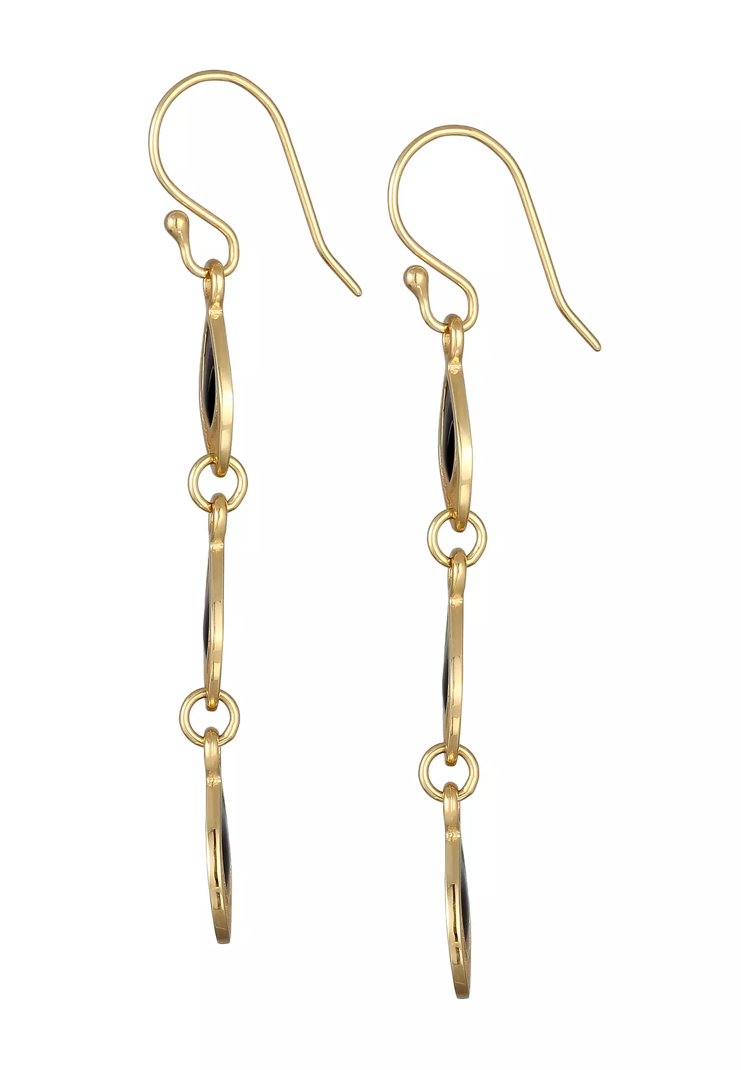 Buy ELLI GERMANY Black Enamel Feather Drop Earrings – Gold-Plated ...