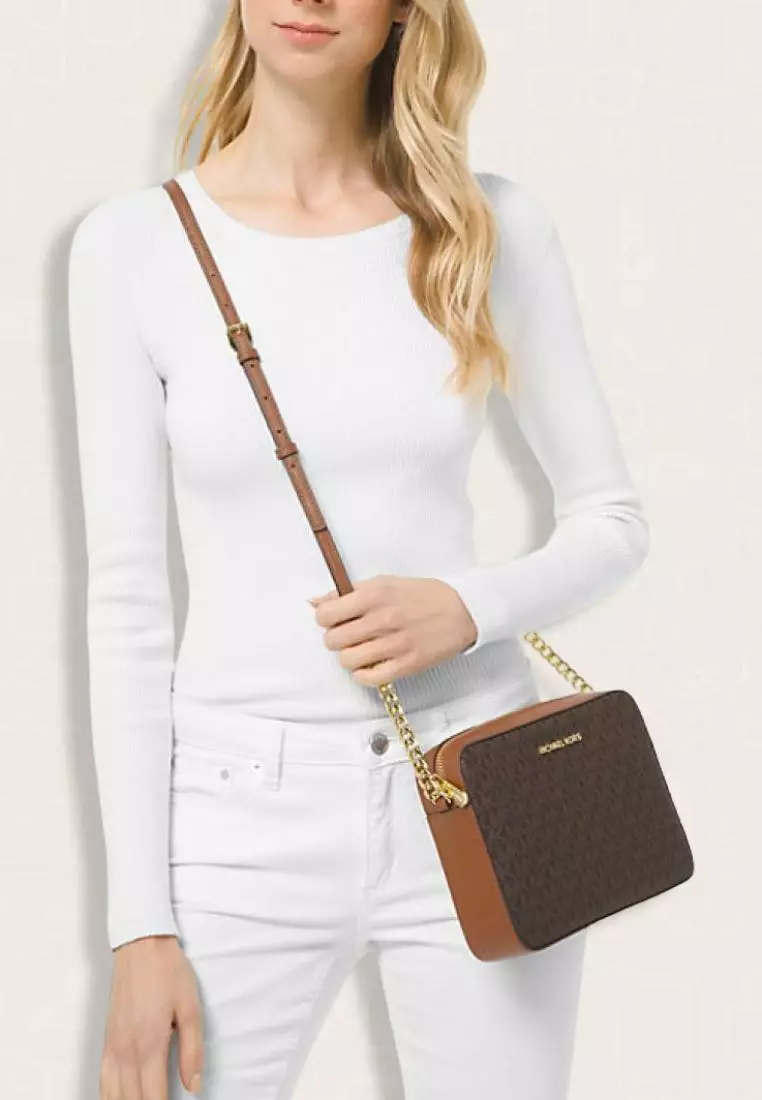 Jual MICHAEL KORS Michael Kors Jet Set Large Printed Logo Crossbody Bag Brown Original 2024 ...