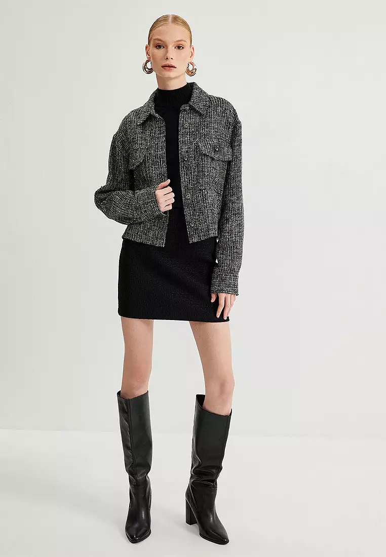 Jual KOTON Tweed Jacket With Flap Pocket Detail And Buttoned Shirt ...