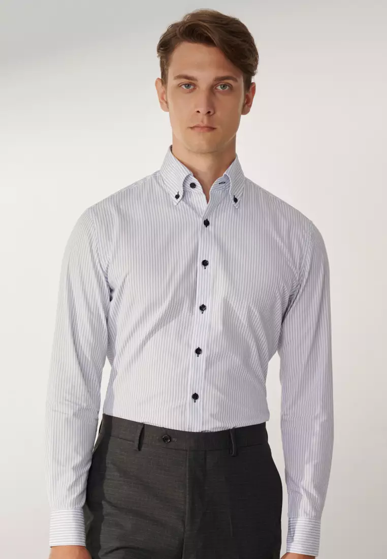 SST&C SST&C Navy Blue Striped Classic Fit Shirt 2024 | Buy SST&C Online ...