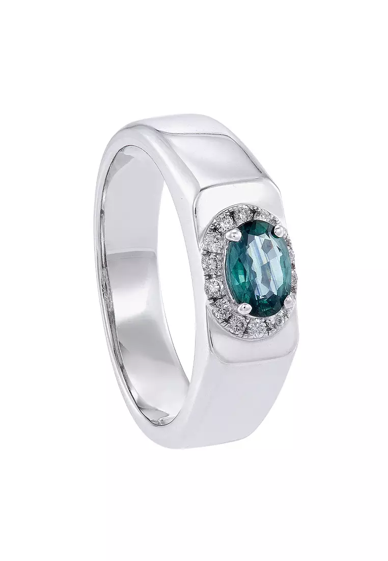HABIB HABIB Bezel Green Shapphire and Diamond Groove Men's Ring in 925 ...