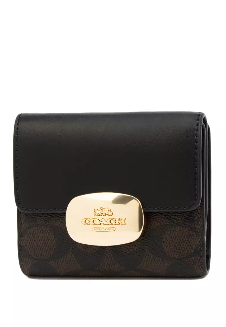 Coach Eliza Small Wallet In Signature Canvas - Walnut/Black 2025 | Buy ...