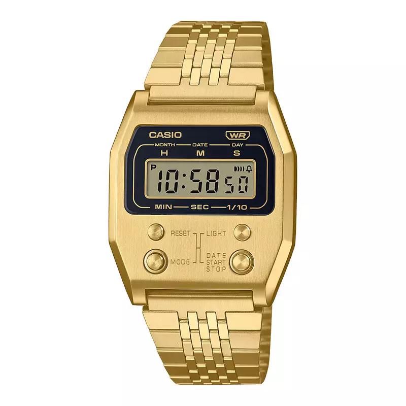 Jual Casio Jam Tangan Unisex Casio General A1100G-5DF Digital Dial Gold Stainless Steel Band ...