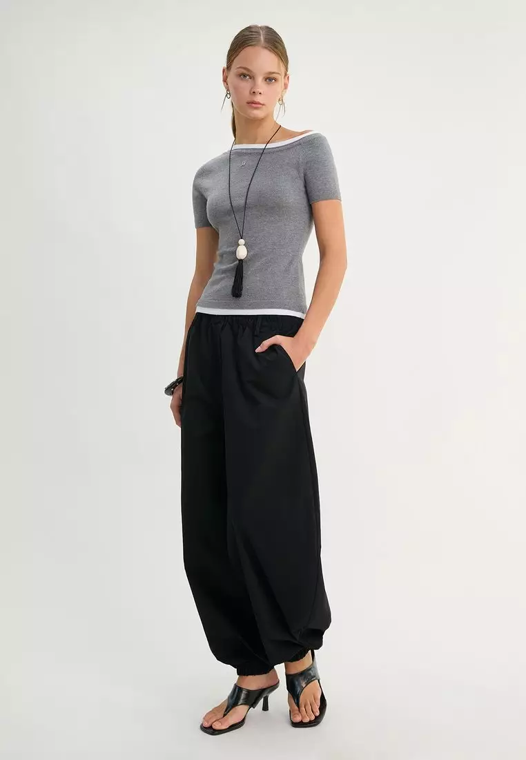 Buy Pomelo One-Shoulder Short Sleeve Top - Mid Grey 2026 Online | ZALORA