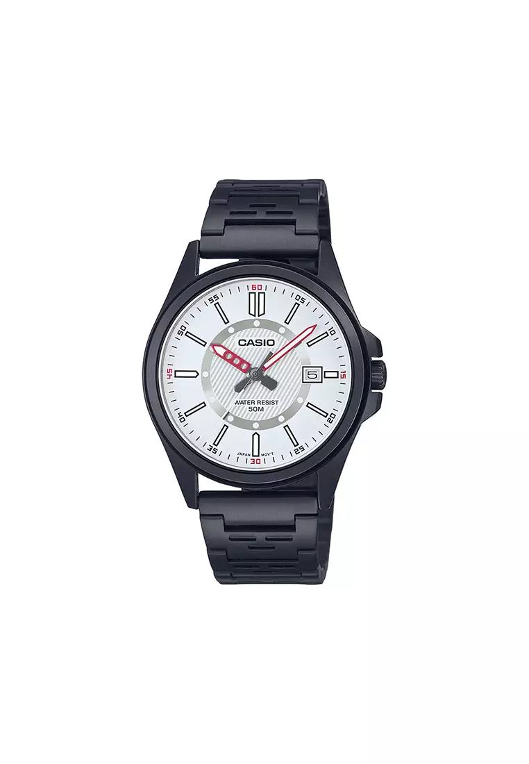 Buy Casio Men's Analog Watch MTP-E700B-7EV White Dial with Black Stainless Steel Band Watch for ...