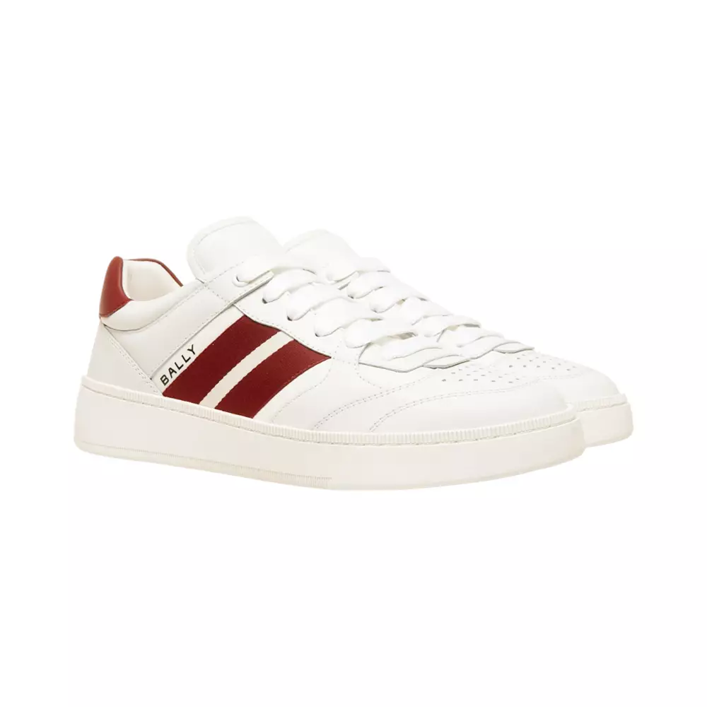 Jual Bally Rebby Calfskin Leather Sneakers White Red Men Original 2025 ...