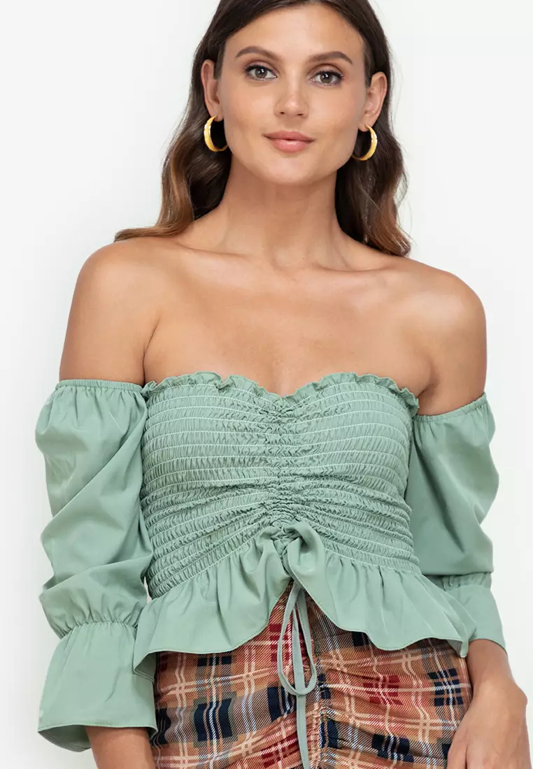 Buy F.101 Petite Smocked Pull String Crop Top 2024 Online | ZALORA ...