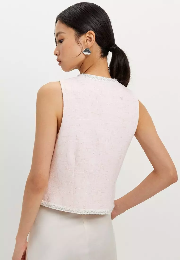 Buy Pomelo Tweed Vest with Trim - Pink Online | ZALORA Malaysia