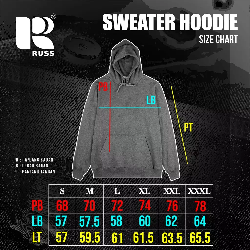 Jual Russ & Co Russ Sweater Hoodie Pria New Determination Black ( Up To ...
