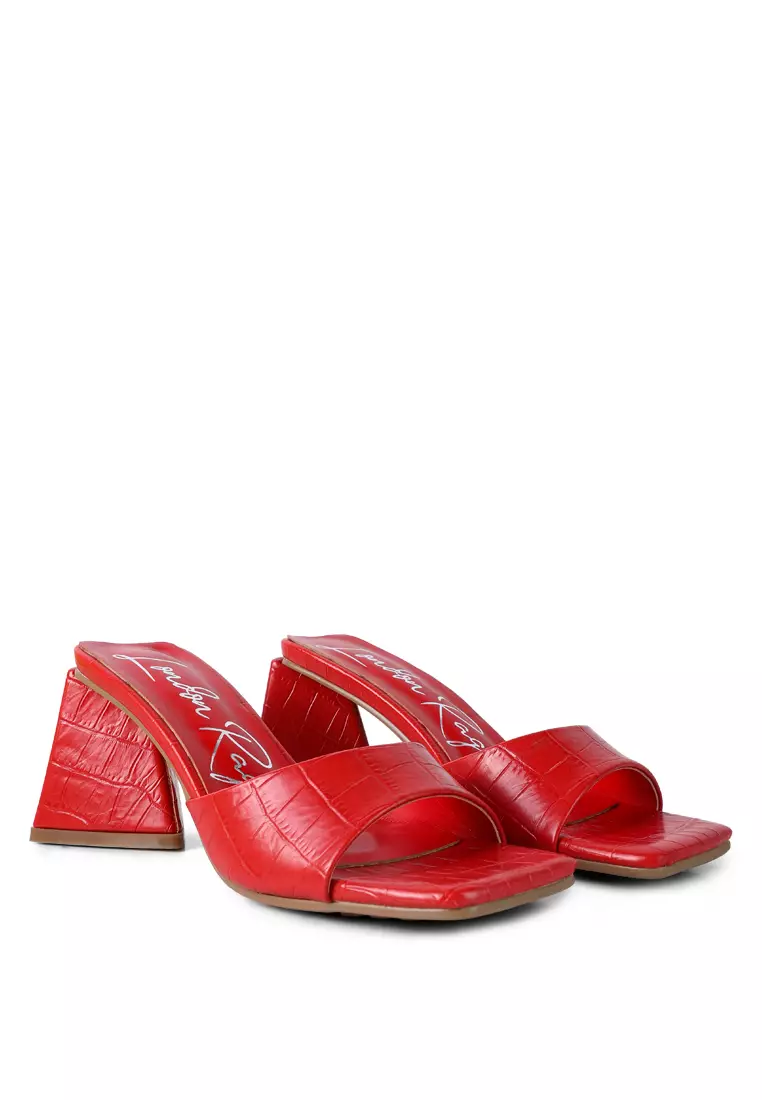 London Rag Red Triangle Block Heeled Croc Sandals 2024 | Buy London Rag ...