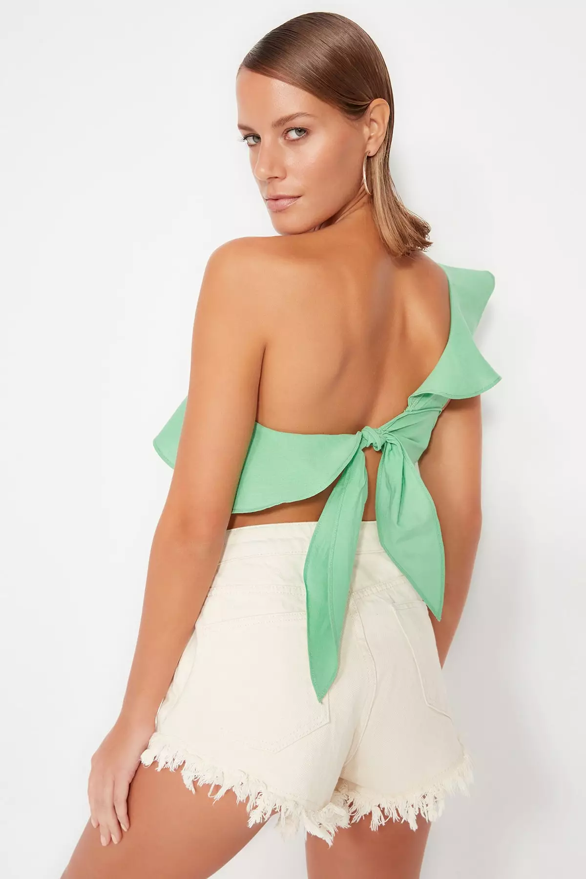 Buy Trendyol Crop Ruffles One Shoulder Blouse 2025 Online Zalora
