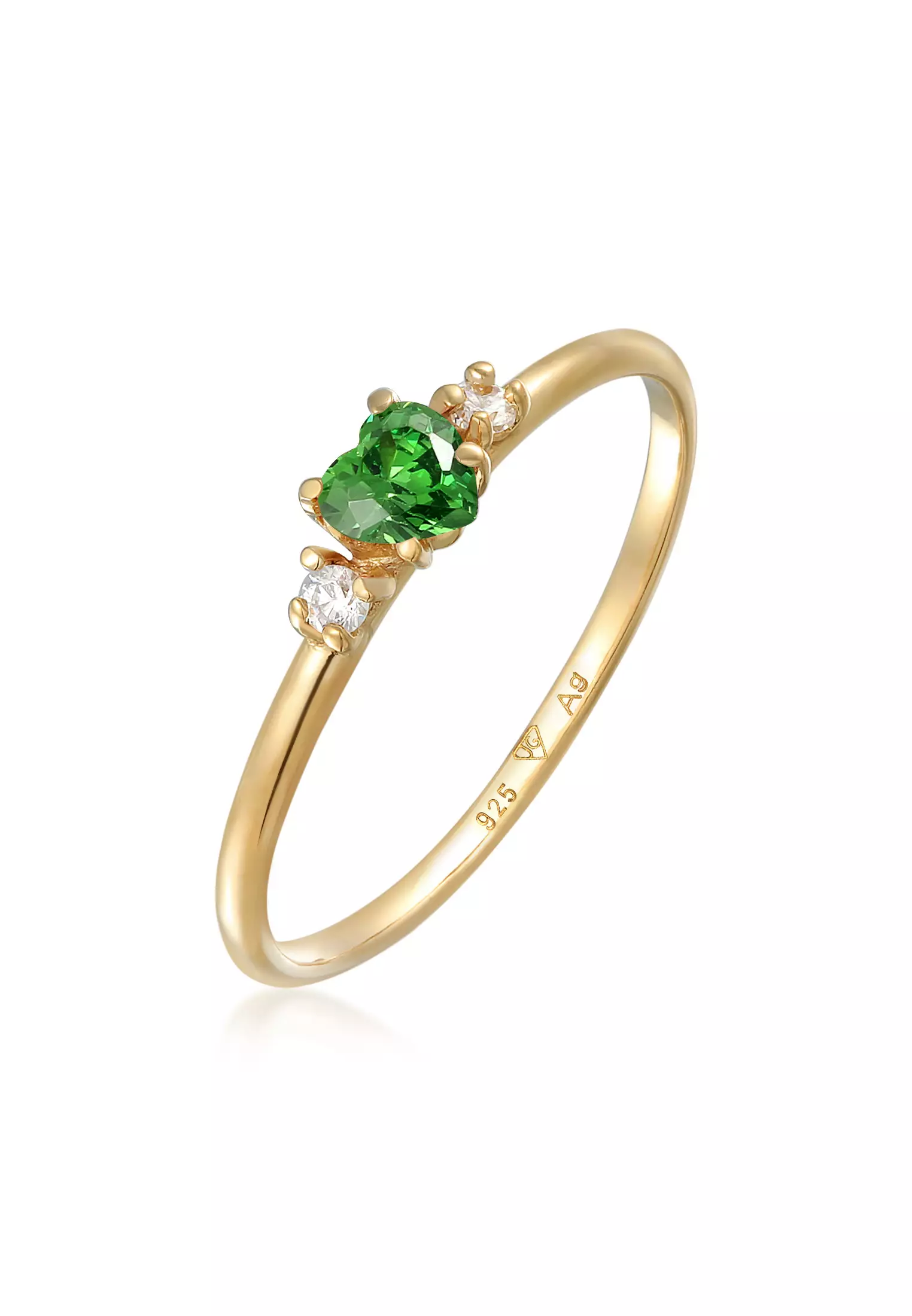 Buy ELLI GERMANY Green Heart Crystal Trio Ring – Gold-Plated Silver ...
