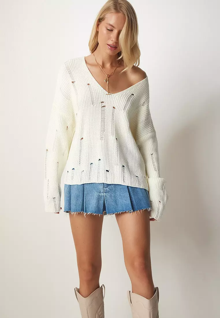 Buy Happiness Istanbul Ripped Detailed Knit Sweater Online | ZALORA ...