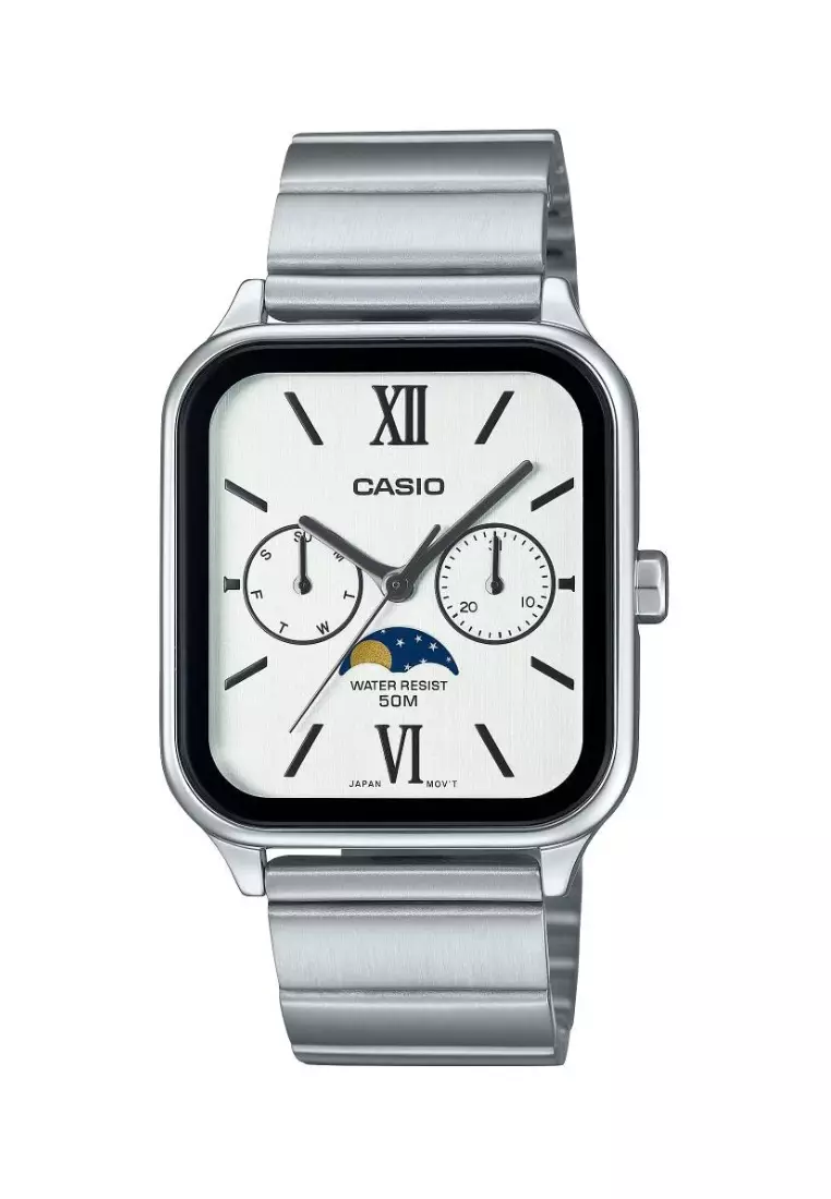 Casio Casio General Analog White Dial Moon Phase Stainless Steel Men's ...